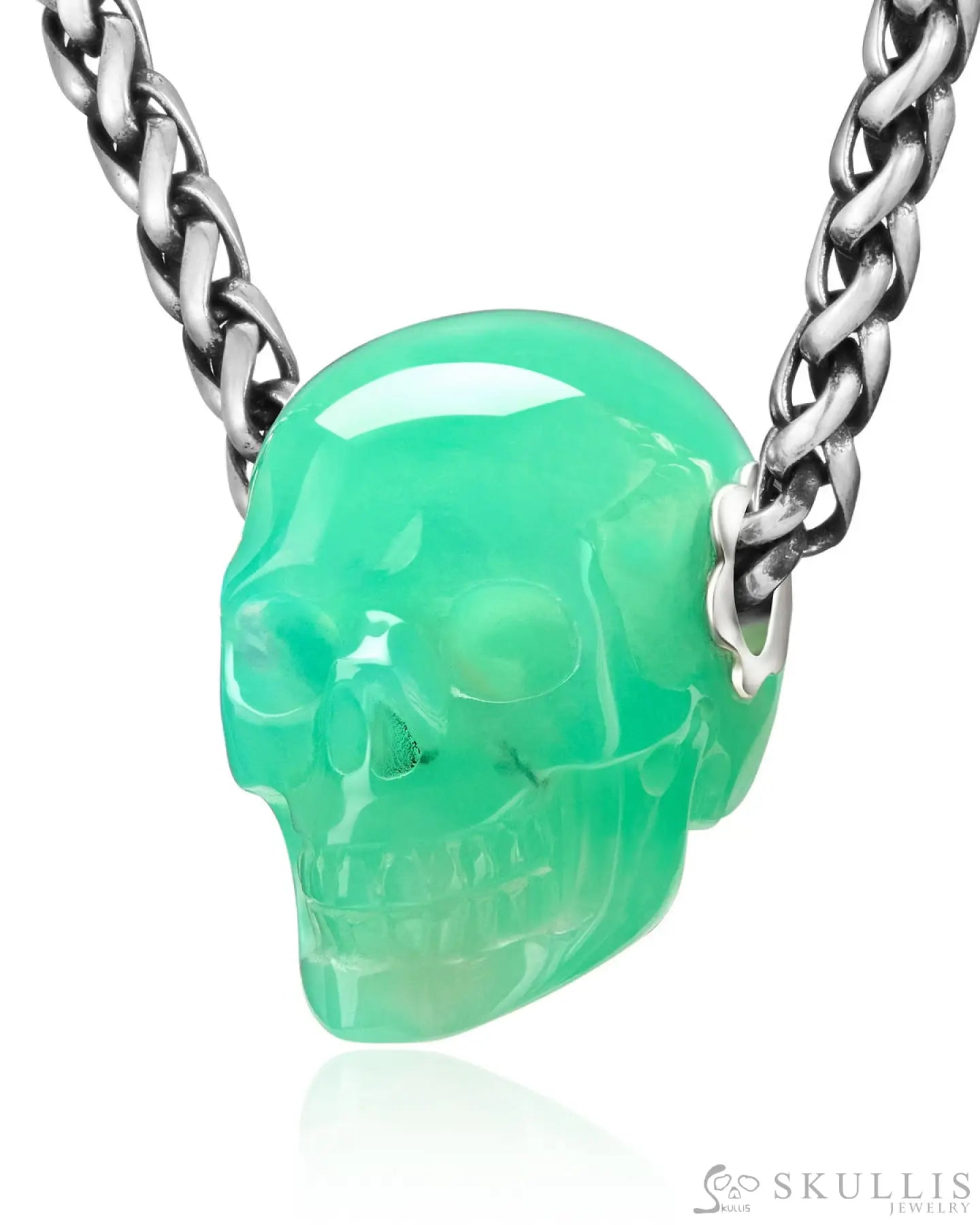 Skullis Signature Chrysoprase Gem Skull Pendant or Necklace, Hand Carv ...
