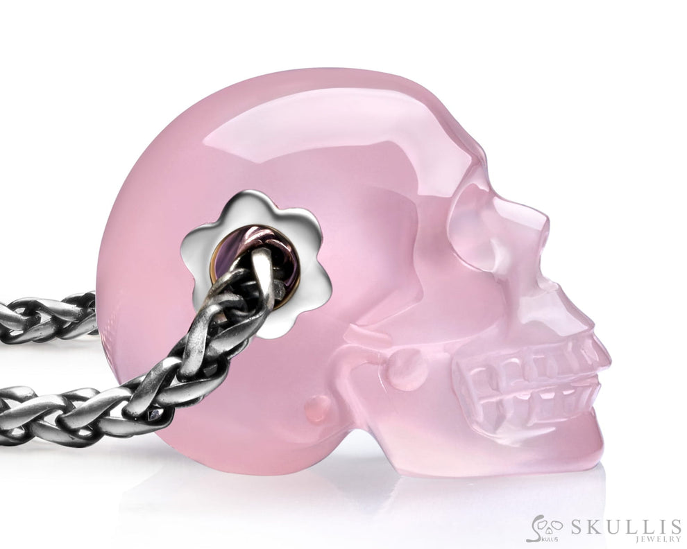 Skullis Signature Rose Quartz Gem Skull Pendant or Necklace, Hand Carv ...